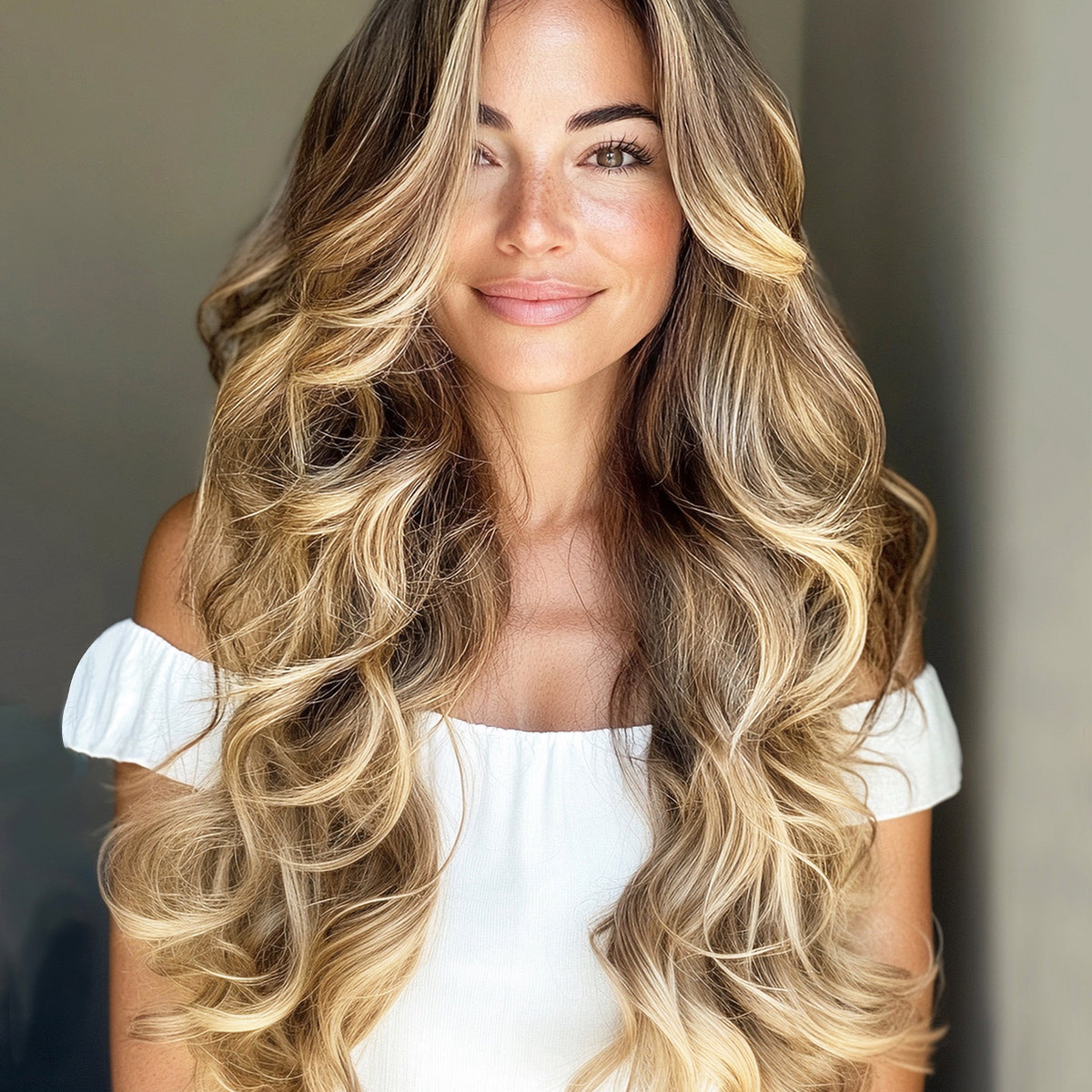 invisible clip-in hair extensions rooted beige highlights ...