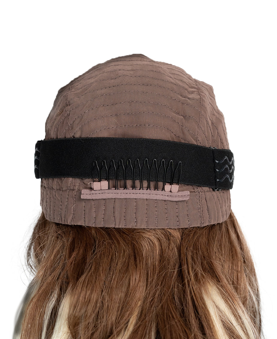 put on & go pre-cut lace wavy human wig - 24" bronzed highlights ...
