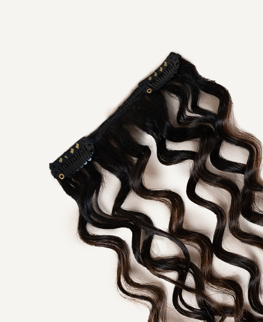 curly (3A curls) clip-in hair extensions mocha balayage. – Irresistible Me