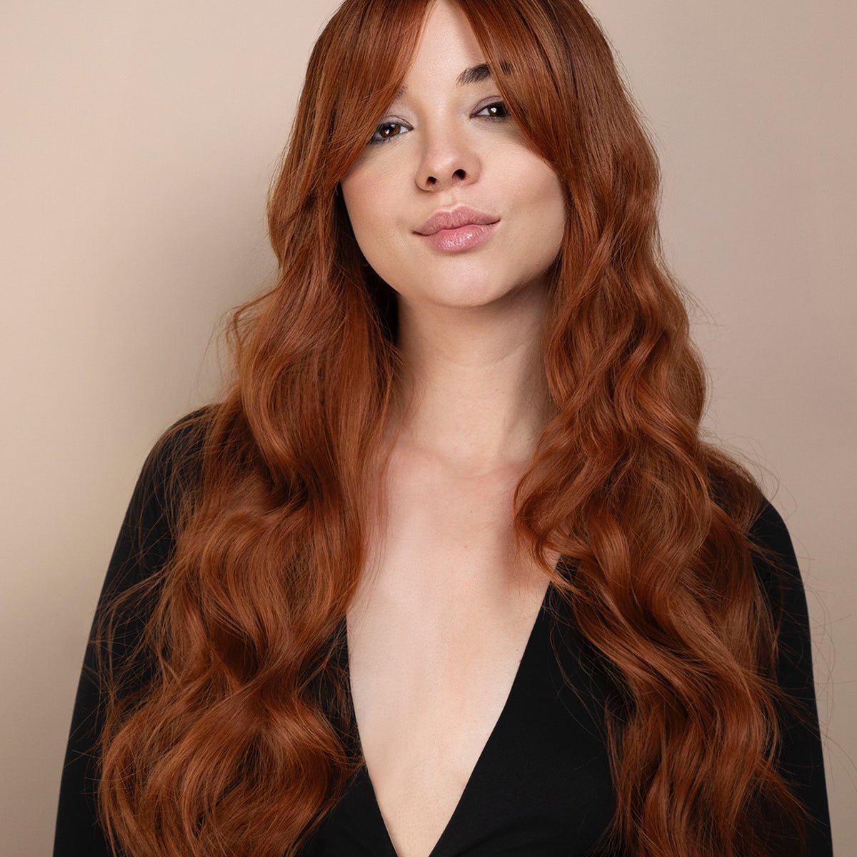 vegan fiber wig - 24" rooted pumpkin spice with curtain bangs ...