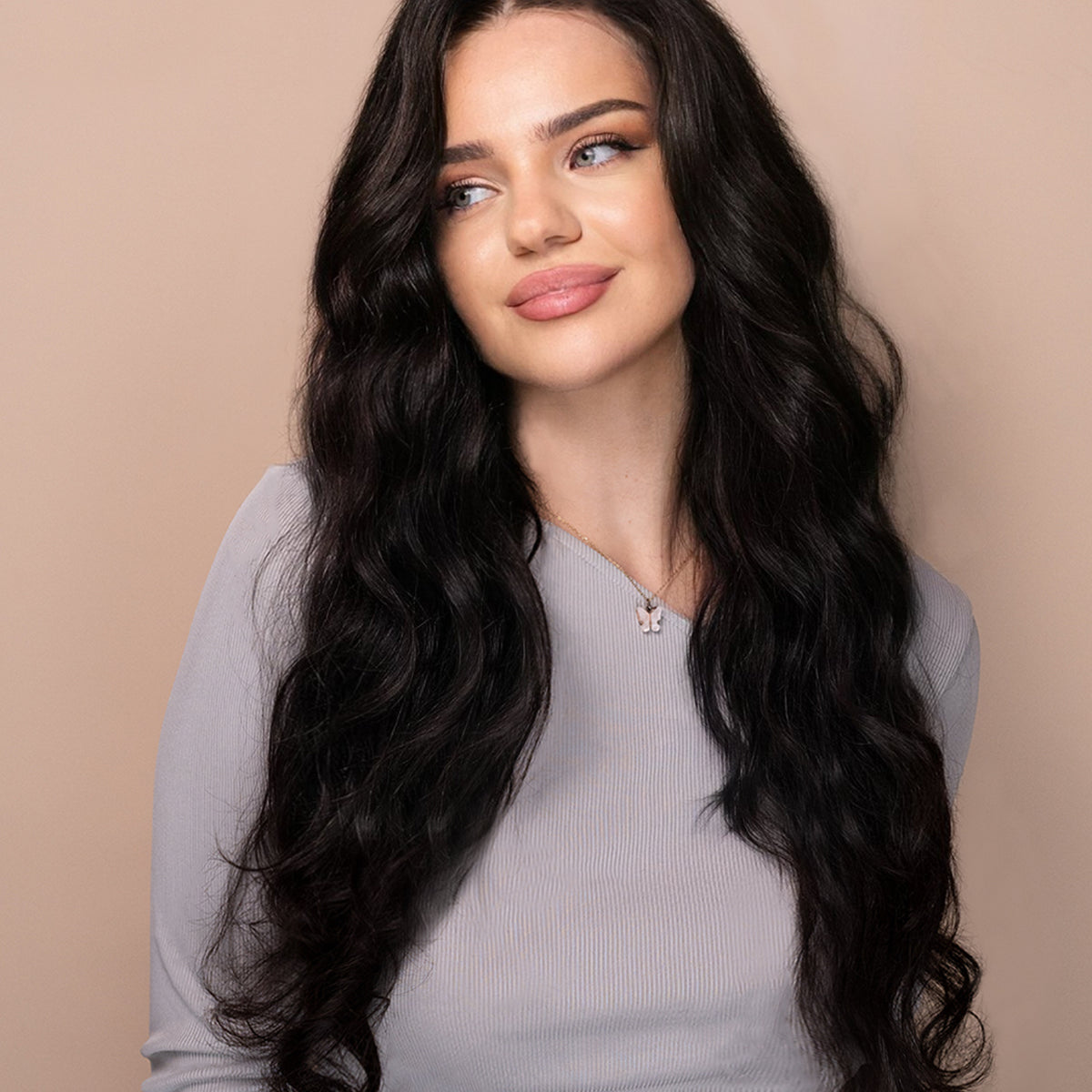 put on & go pre-cut lace wavy human wig - 28" natural black ...