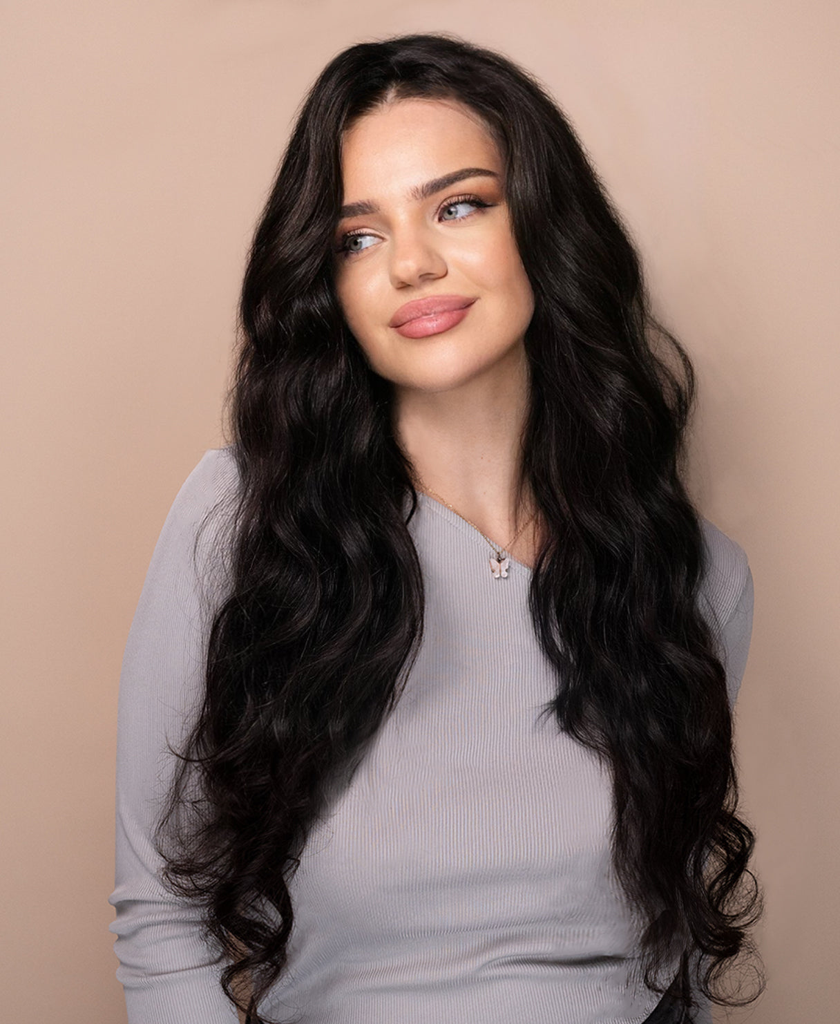 put on & go pre-cut lace wavy human wig - 28" natural black ...