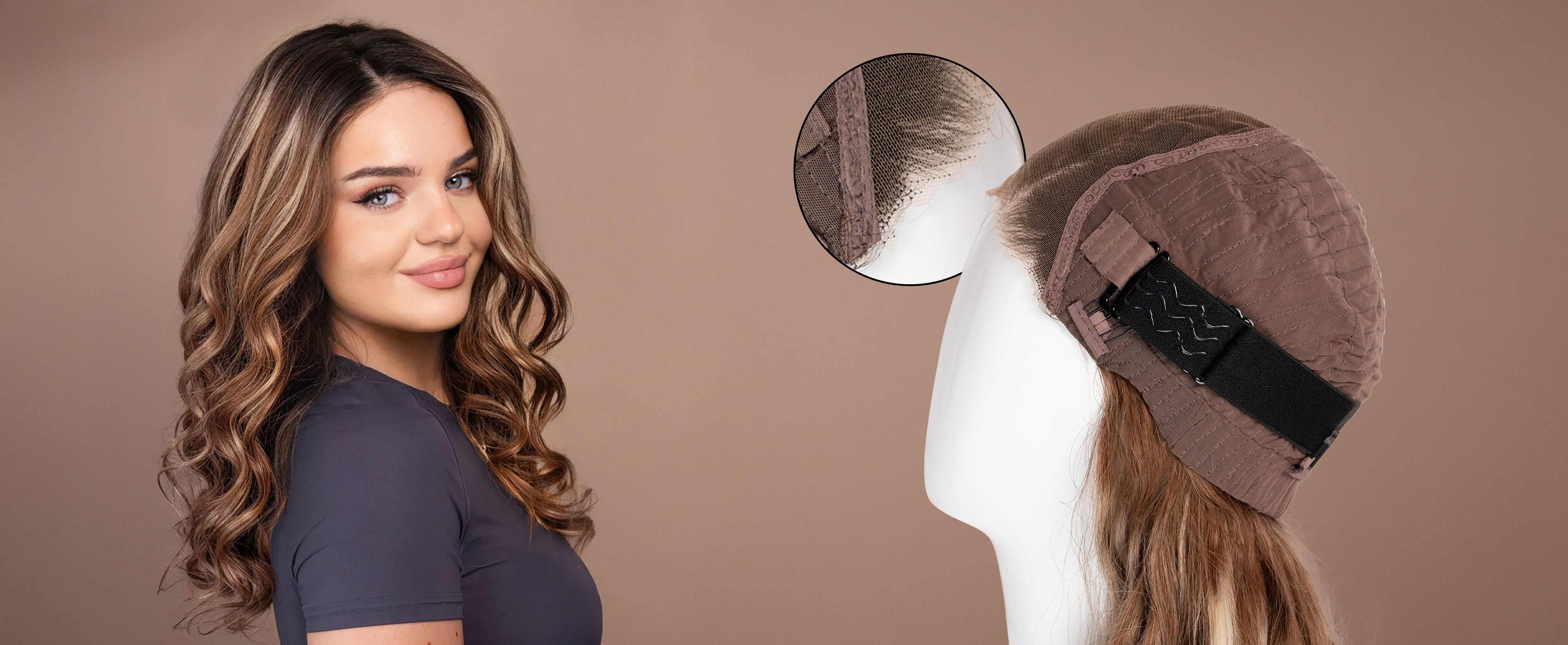 put on & go pre-cut lace wavy human wig - 24" bronzed highlights ...